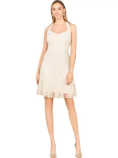 LARA NEW YORK Beaded Halter Neck Midi Dress - Ivory