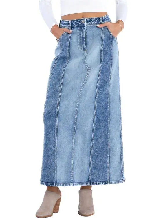 WASH LAB DENIM Road Trip Maxi Skirt - Mix Blue