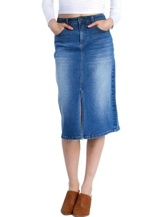 WASH LAB DENIM Courtney Midi Skirt - Court Blue