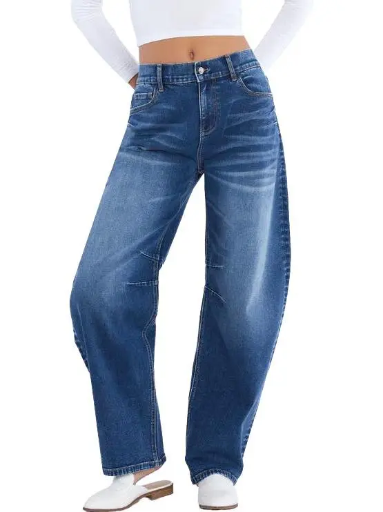 WASH LAB DENIM Luring High Waist Barrel Jeans - Luring Blue