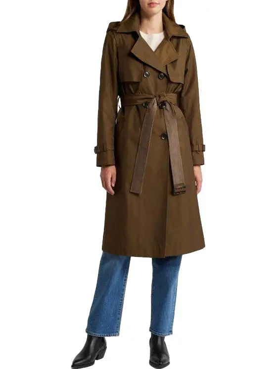 Sam Edelman Double-breasted Belted Trench Coat - Botanic Green