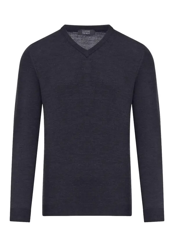 ZANONE V-neck Pullover Sweater - Blue 1
