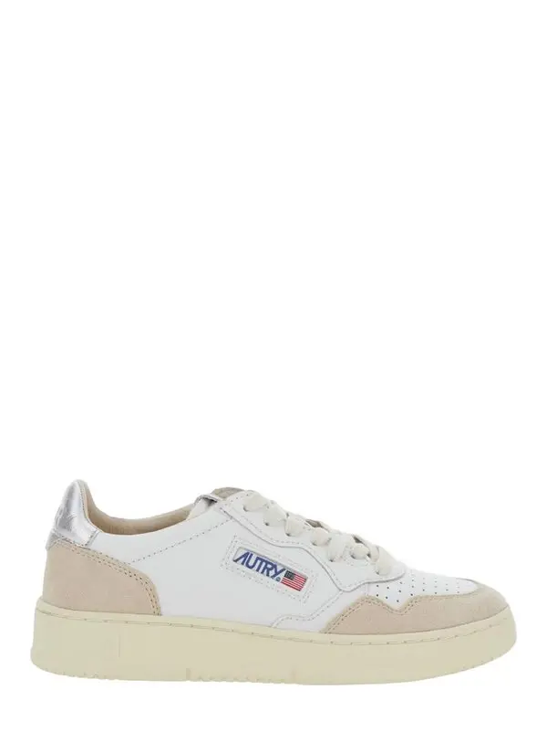 AUTRY Medalist Low Bi Leather Sneakers With Perforated Toe - Silver