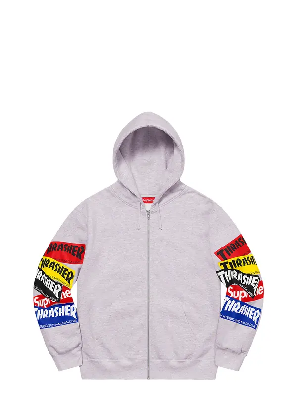 Supreme X Thrasher Multi Logo Zip Up Hoodie - Grey