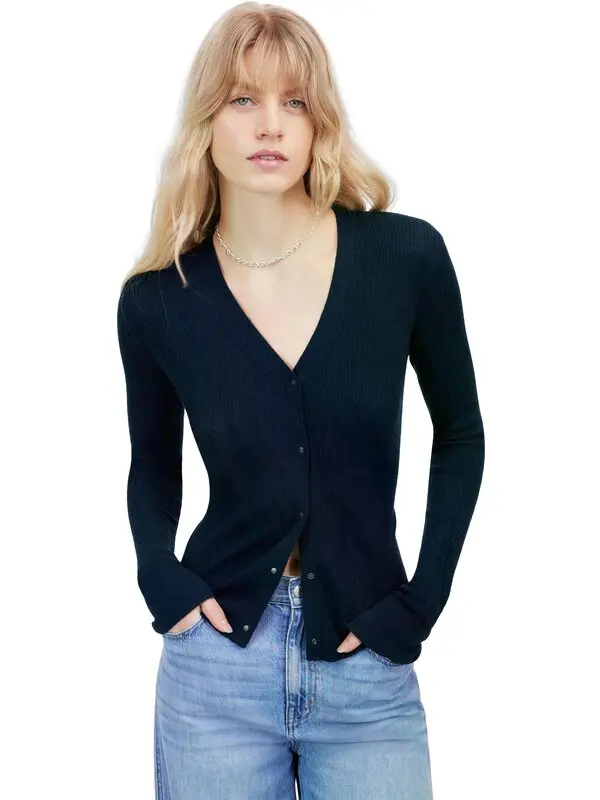 Madewell Merino Wool-silk Blend Cardigan Sweater - Deep Navy
