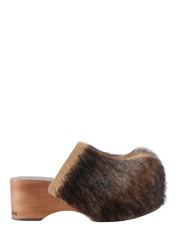 Acne Studios Calf Hair Platform Clogs - Brown