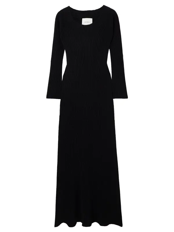 LISA YANG Marvin Ribbed Cashmere Midi Dress - Black
