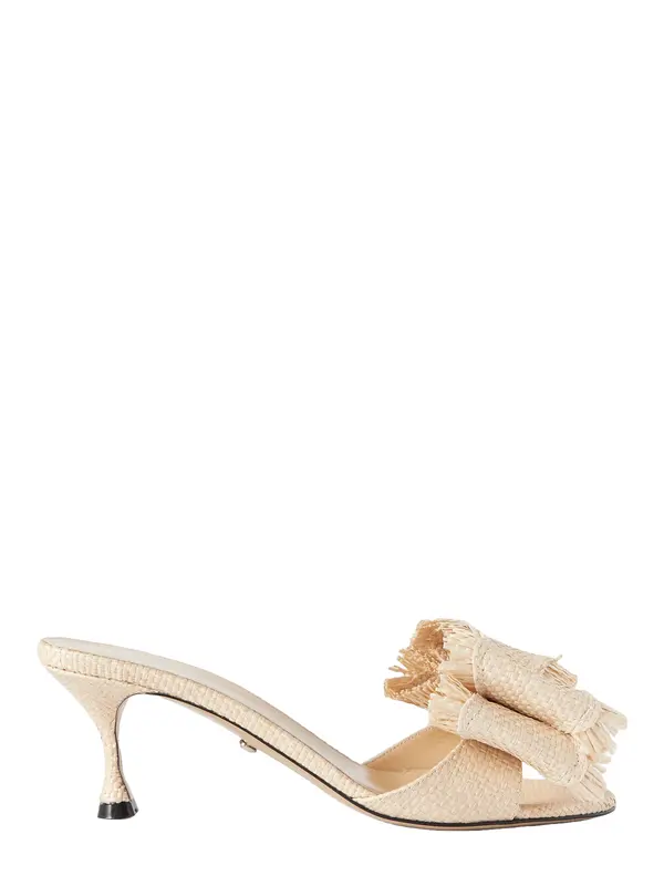 Mach & Mach Cadeau Bow-embellished Raffia Mules - Neutrals