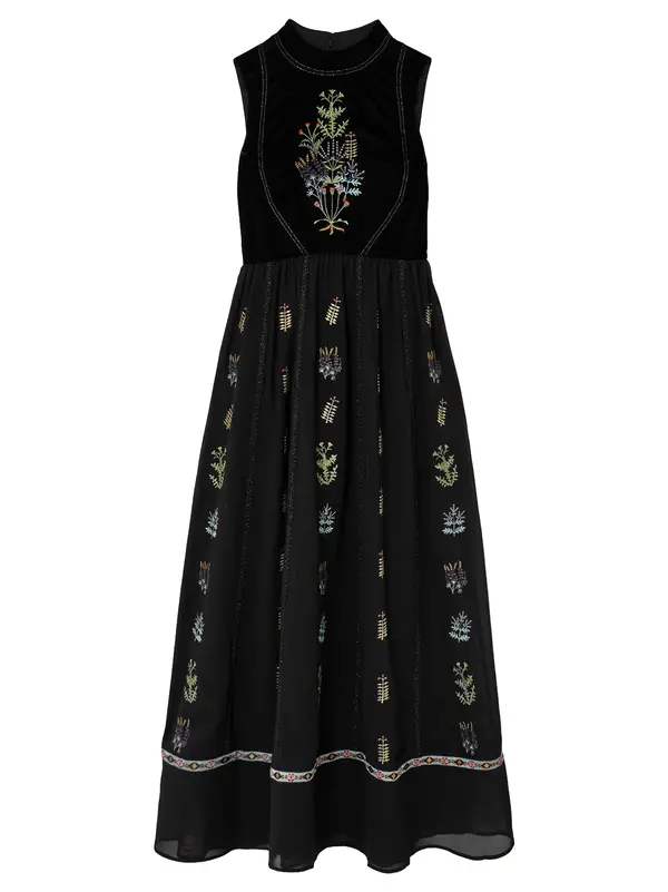 EMPORIO SIRENUSE Flossie Embroidered Maxi Dress - Black