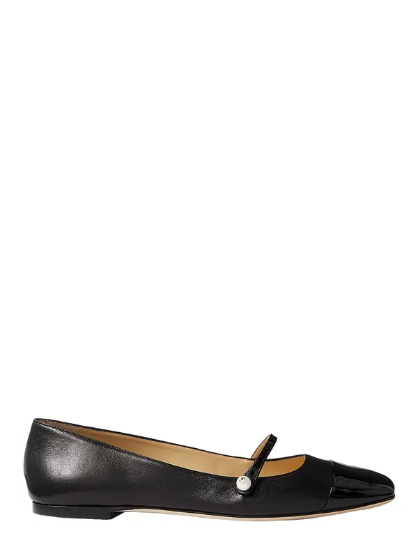 JIMMY CHOO Elisa Embellished Leather Mary Jane Flats - Black