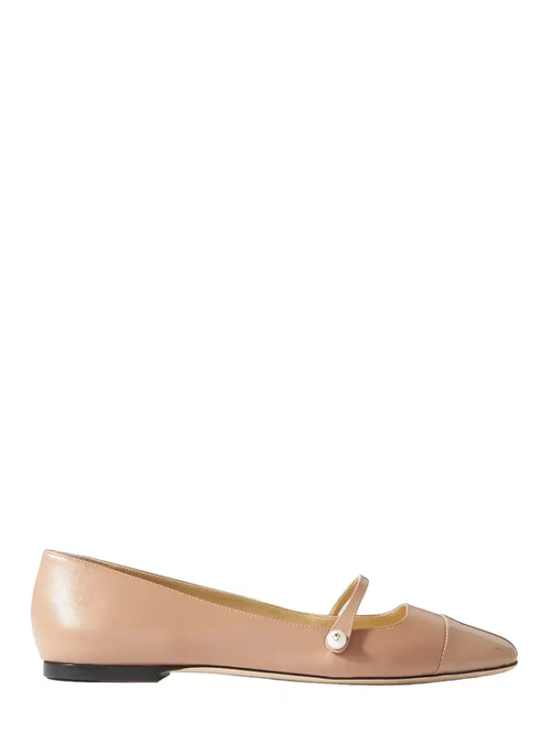 JIMMY CHOO Elisa Patent-trimmed Leather Mary Jane Flats - Neutrals