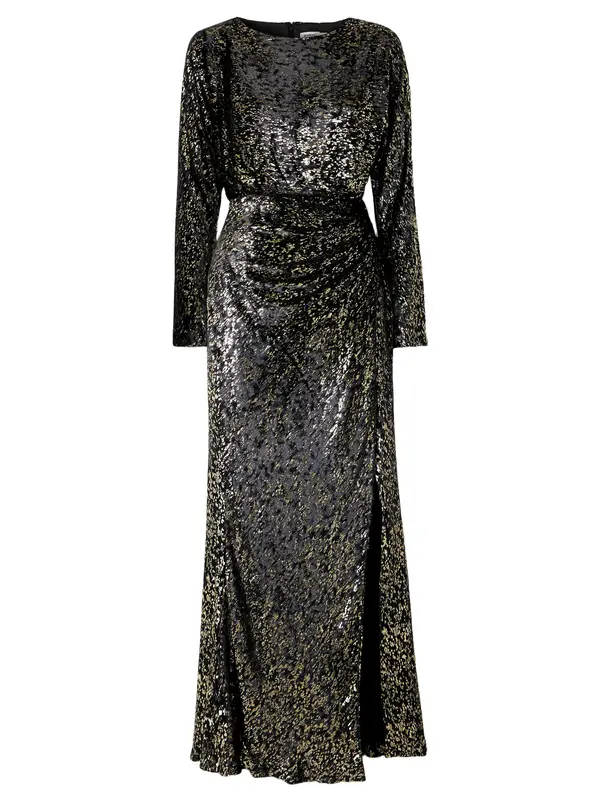 Simkhai Angelique Ruched Metallic Fil Coupé Velvet Gown - Black