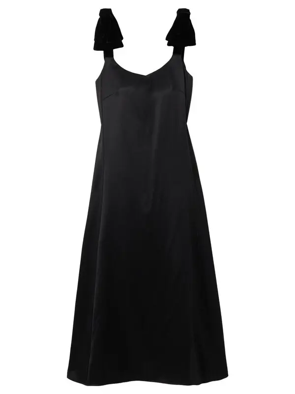 Chloé Bow-embellished Velvet-trimmed Wool And Silk-blend Satin Midi Dress - Black