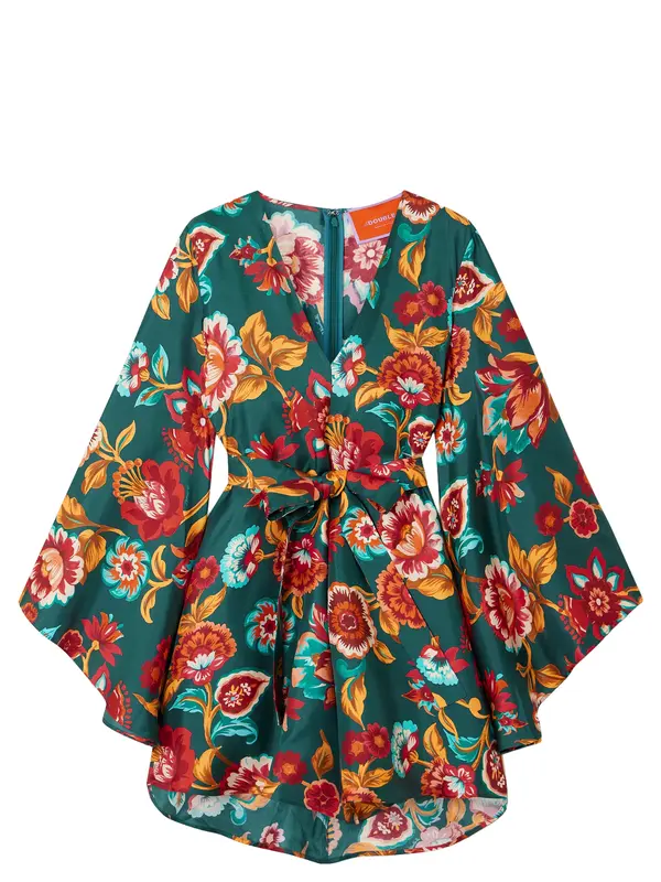 La DoubleJ Magnifico Belted Floral-print Silk-twill Mini Dress - Multi