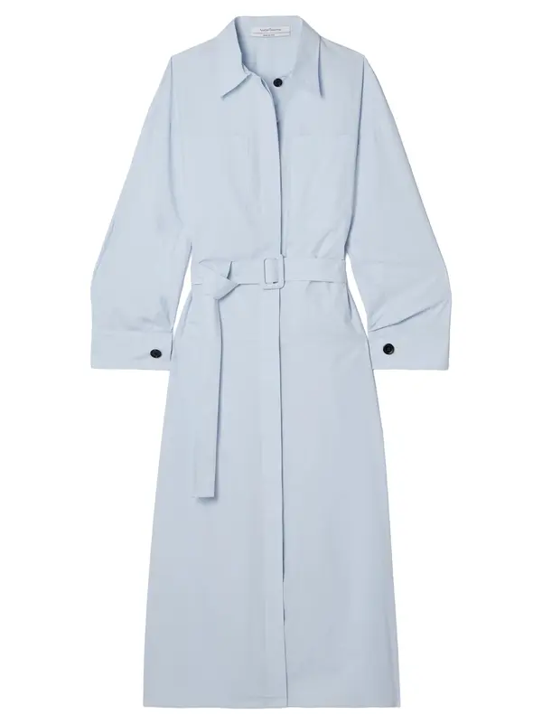 Another Tomorrow Net Sustain Belted Organic Cotton-poplin Midi Shirt Dress - Blue