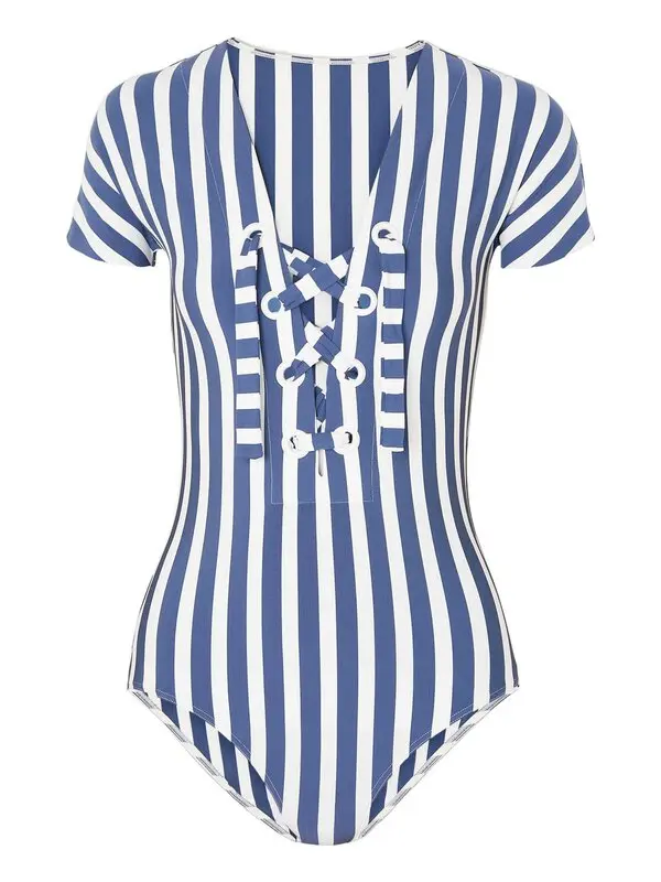ERES Samba Chiquito Lace-up Striped Swimsuit - Blue