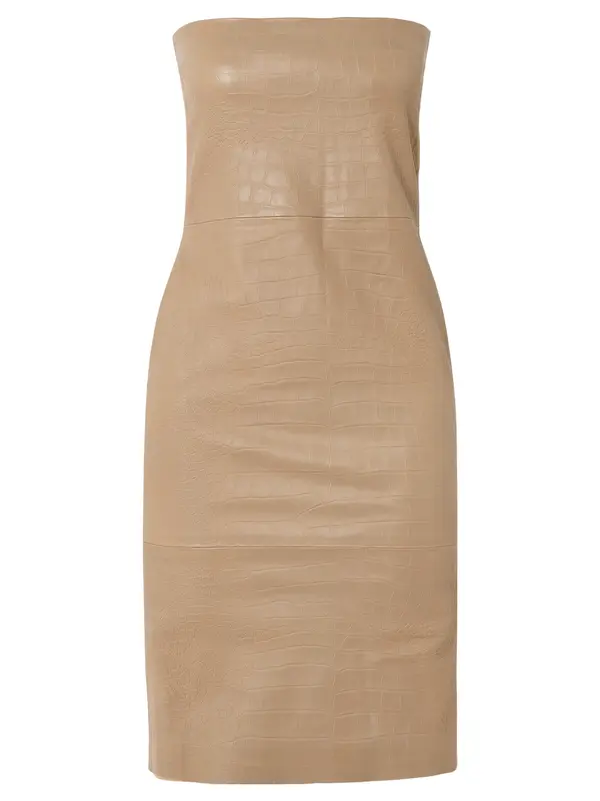 Sprwmn Strapless Croc-effect Leather Sheath Dress - Neutrals