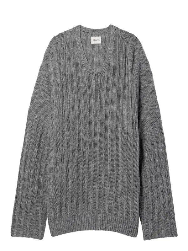 Khaite Maddox Oversized Ribbed Cashmere Sweater - Gray