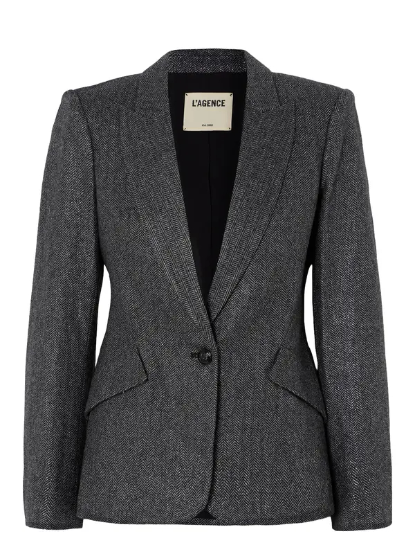 L'Agence Chamberlain Metallic Herringbone Wool-blend Blazer - Gray