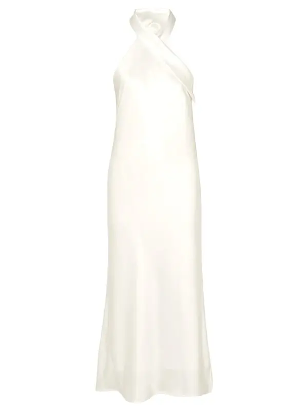 Galvan Pandora Satin Halterneck Midi Dress - Neutrals