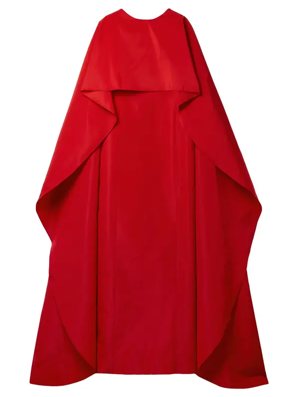 Carolina Herrera Cape-effect Draped Pleated Silk-faille Gown - Red