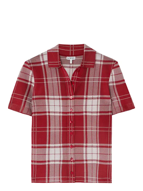 Loewe Cropped Checked Silk-blend Jacquard Polo Shirt - Red