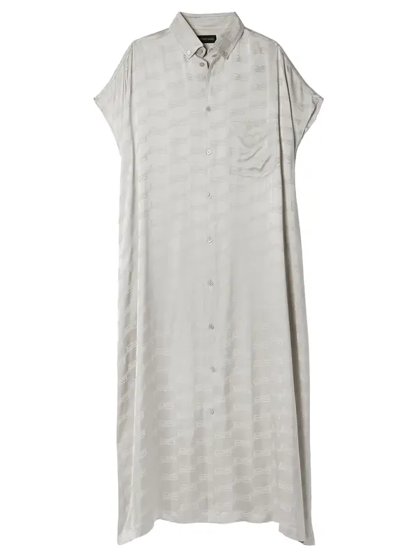 Balenciaga Oversized Frayed Satin-jacquard Midi Shirt Dress - Gray