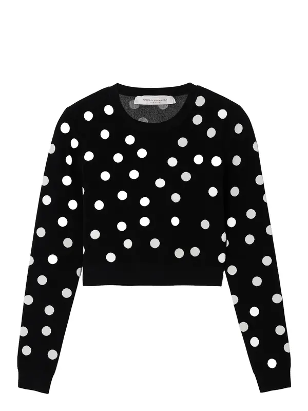 Carolina Herrera Cropped Polka-dot Knit Top - Black