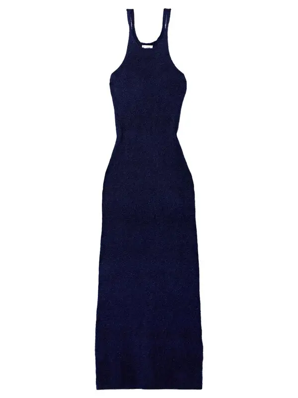 Khaite Jaime Brushed Silk And Cashmere-blend Maxi Dress - Blue