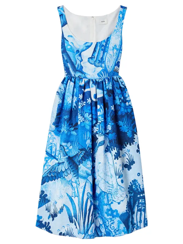 Erdem Gathered Floral-print Cotton-blend Faille Midi Dress - Blue