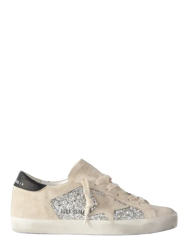 GOLDEN GOOSE Super-star Leather-trimmed Glittered Suede Sneakers - Silver