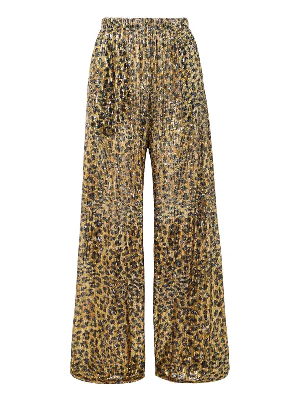 AZ FACTORY Idril Leopard-print Sequined Wide-leg Pants - Multi
