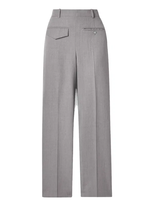 Victoria Beckham Checked Wool Wide-leg Trousers - Gray