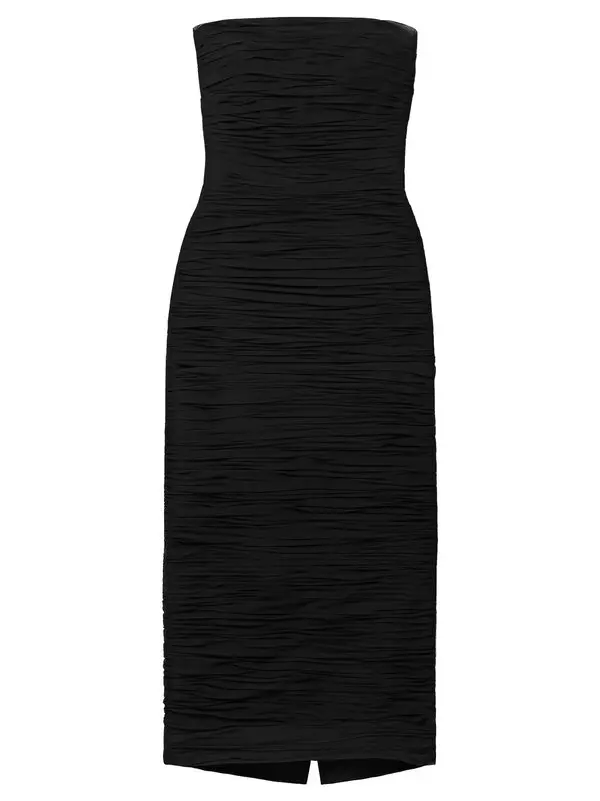 Carolina Herrera Strapless Ruched Silk-crepe Midi Dress - Black
