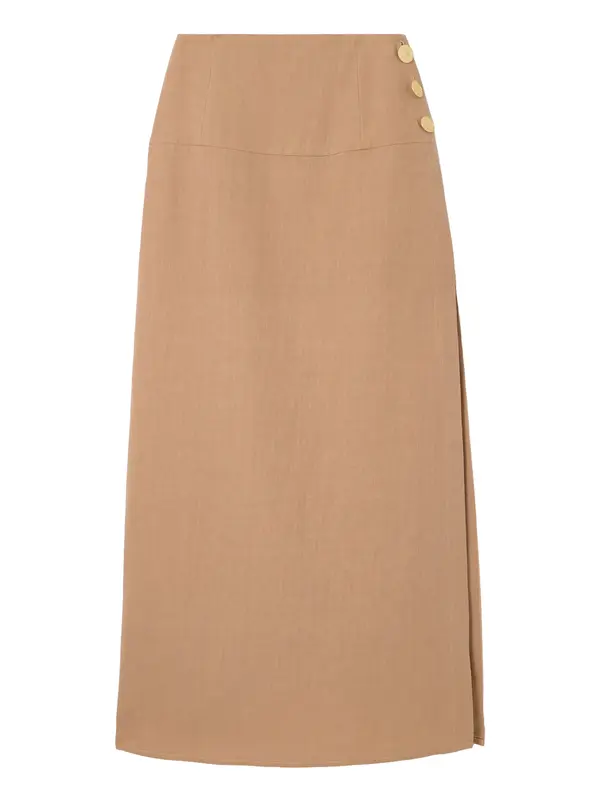 Le Kasha Haifal Linen Midi Skirt - Neutrals
