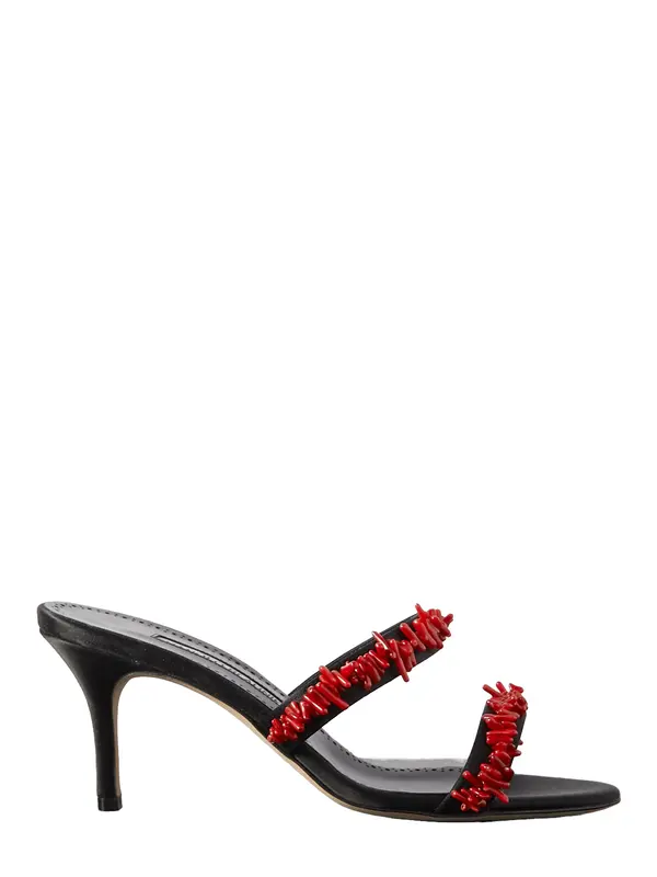 Manolo Blahnik Clorettenu 70 Bead-embellished Satin Sandals - Black