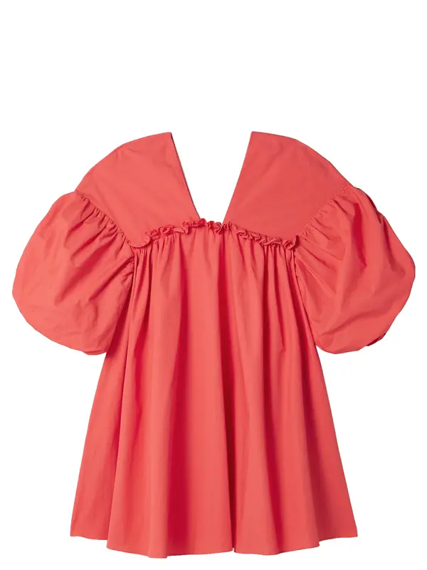 KIKA VARGAS Net Sustain Annie Ruffled Cotton-poplin Mini Dress - Red