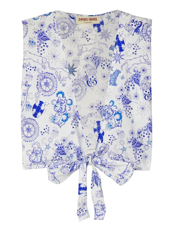 EMPORIO SIRENUSE Sonia Printed Cotton-poplin Top - Blue