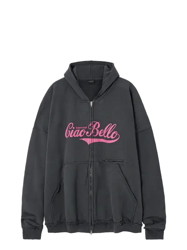 Balenciaga Distressed Printed Hoodie - Black
