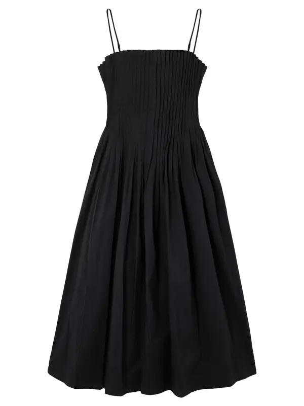 Staud Bella Pleated Midi Dress - Black