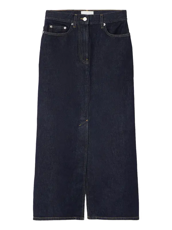Loulou De Saison Rona Organic Denim Midi Skirt - Blue