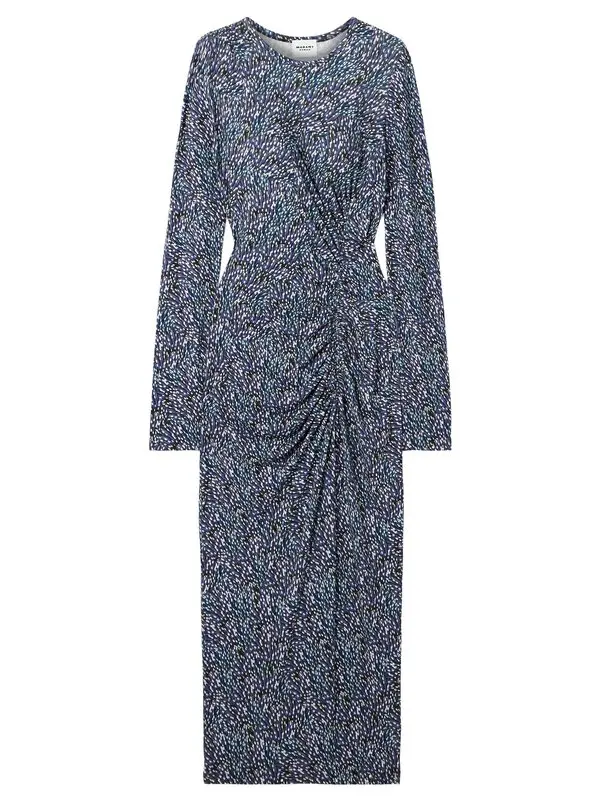 MARANT ETOILE Jelina Gathered Printed Midi Dress - Blue