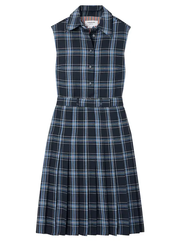 Thom Browne Belted Checked Midi Dress - Blue