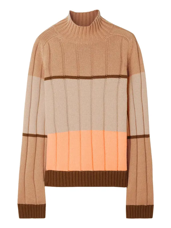 Loro Piana Daosta Color-block Ribbed Cashmere Turtleneck Sweater - Brown