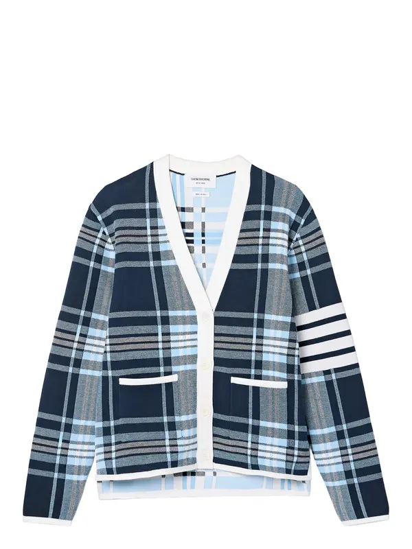 Thom Browne Checked Cotton-blend Jacquard Cardigan - Blue