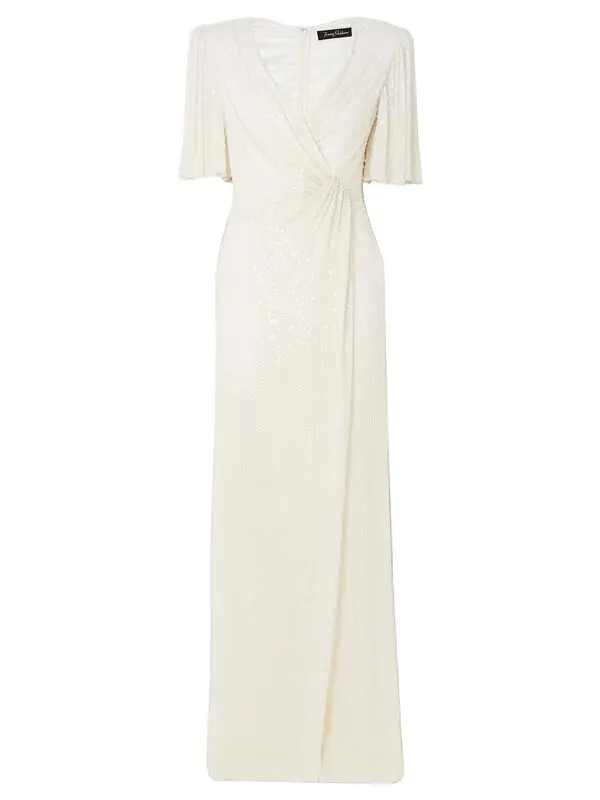 Jenny Packham Draped Wrap-effect Embellished Gown - White