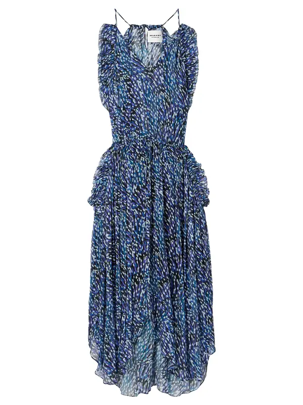 MARANT ETOILE Fadelo Printed Crepon Midi Dress - Blue