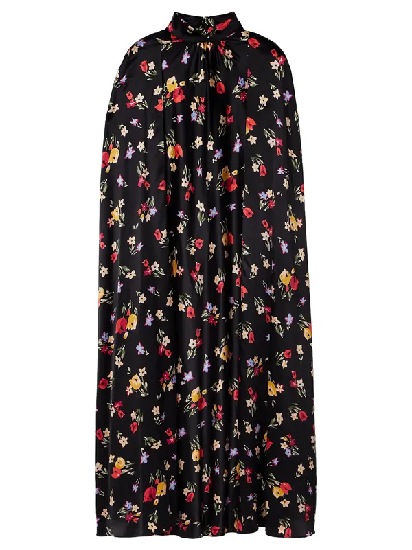 RODARTE Cape-effect Printed Silk-charmeuse Midi Dress - Black