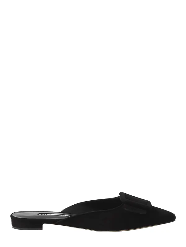 Manolo Blahnik Maysale Buckled Suede Flats - Black