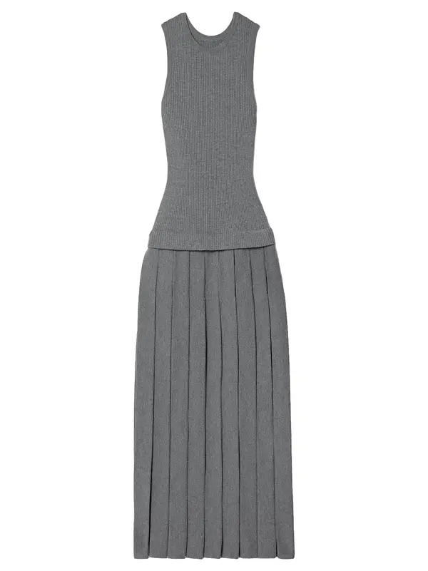 Khaite Cassette Pleated Ribbed Wool-blend Midi Dress - Gray